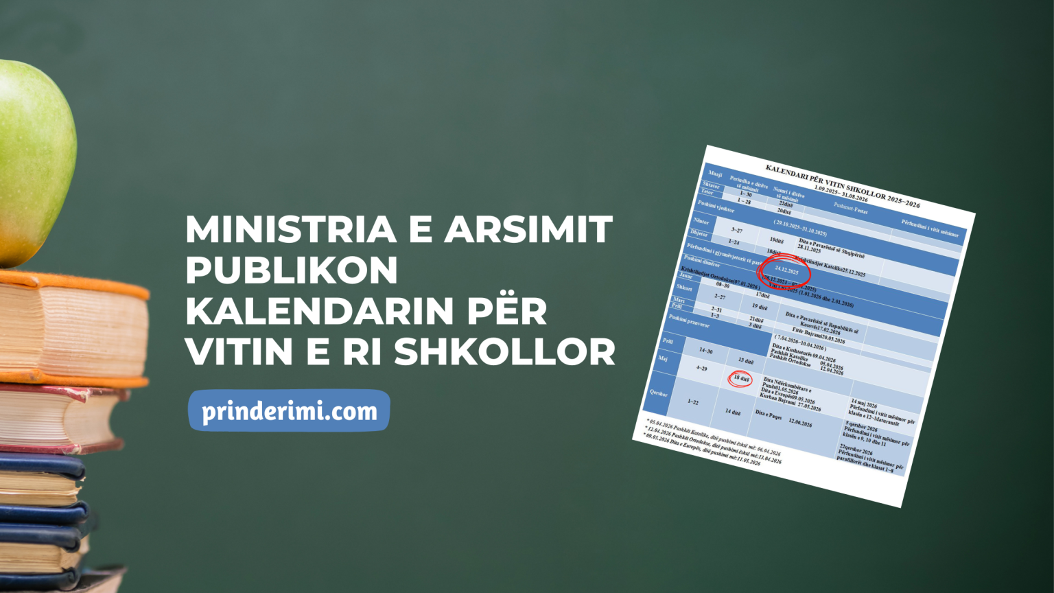 Ministria e Arsimit publikon draftin e Kalendarit për vitin shkollor ...